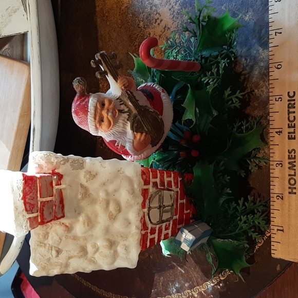 Holiday | Vintage Santa Display With 2 Small Ornaments Hard Plastic ...
